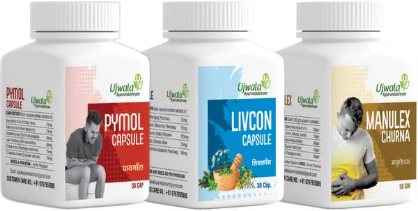 UJWALA AYURVEDASHRAM Pymol + Livcon Capsule & Manulex Churna pack of 3 ...