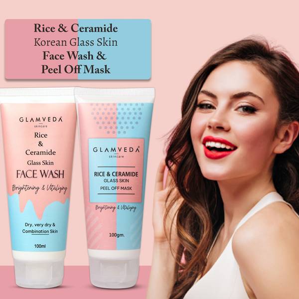 GLAMVEDA Rice Ceramide & Korean Glass Skin Combo (Face Wash +Peel Off ...