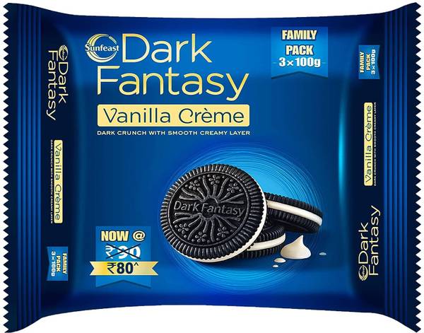 Sunfeast Dark Fantasy Vanilla Creme Biscuit Cream Cracker Biscuit ...