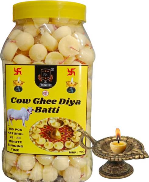 FRENUTRI Phool Batti Cow Ghee Diya for Puja, 300 Pieces, Wax Free Vegan ...