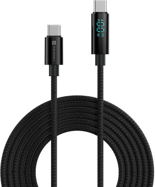 Portronics Type C 5 A 2 m Konnect View 100W Type C to Type C Cable with ...