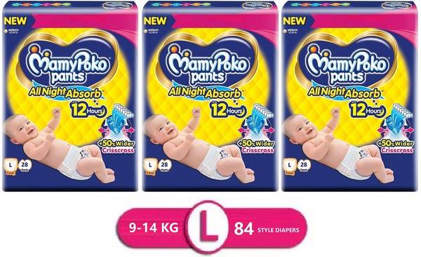MamyPoko All Night Absorb Baby Pants Style Diaper Large Size (Pack of 3 ...