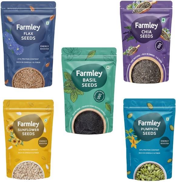 Farmley Chia 200g,Flax 200g,Pumpkin 200g,Sunflower 200g & Basil Seeds ...