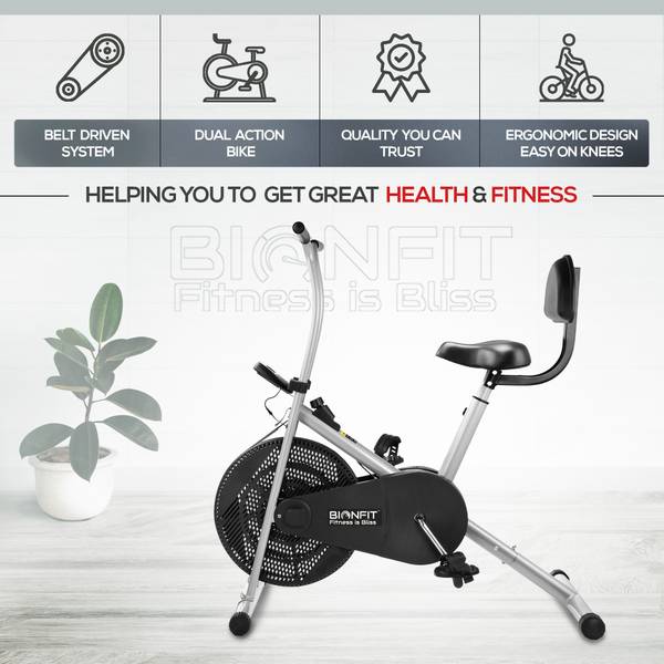 BIONFIT Fixed Handle Cycle, Air Bike for Home Gym with Back Support ...
