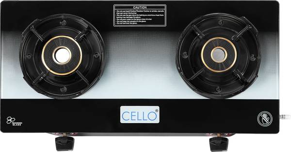 cello Gradient 2 Burner Brass toughened Glass Manual Gas Stove Iron ...