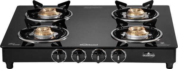 SUNFLAME LPG STOVE GT 4B DIAMOND BK Stainless Steel, Glass Manual Gas ...