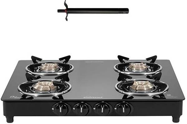 Sunflame Maleo 4 Burner Gas Stove With Lighter Glass Manual Gas Stove ...