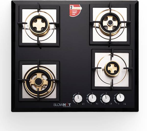 Blowhot Prince Plus Gas Hob Auto Ignition, 8mm Glass top, Heavy Brass ...