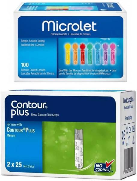 CONTOUR PLUS , Plus One and Elite Glucometer Strips 50 + Microlet 100 ...