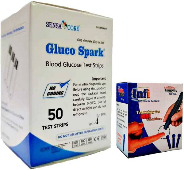 gluco spark 50 T-Strips+100 Lancets 50 Glucometer Strips - Price History
