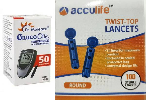 Dr. Morepen BG03 50 strips with Acculife 100 lancets 50 Glucometer ...