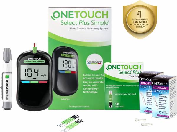 OneTouch Select Plus Glucometer with 50 strips with 50 lancets ...