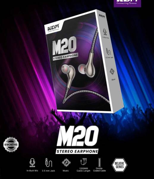KDM M20 stereo earphone with double coated cable in built mic Wired ...