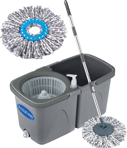 Primeway Square Twin Bucket Rotating Spin Mop Handle and Disc with 2 ...