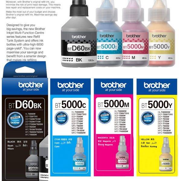 brother BTD60BK, BT5000C , BT5000M, BT5000Y INK Black + Tri Color Combo ...