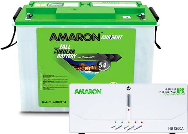 amaron HB1250A Pure Sine Wave Inverter with AM200TT54 Tubular Inverter ...