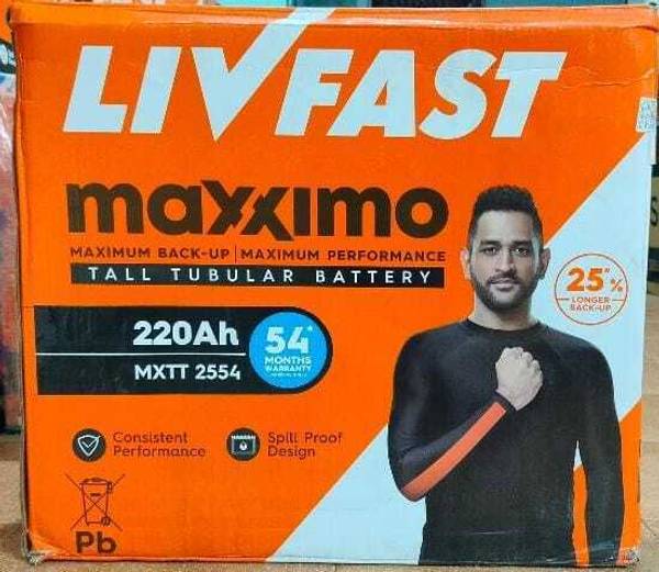 Livfast MXTT 2554 220Ah Tall Tubular UPS Inverter Battery Pure Sine ...