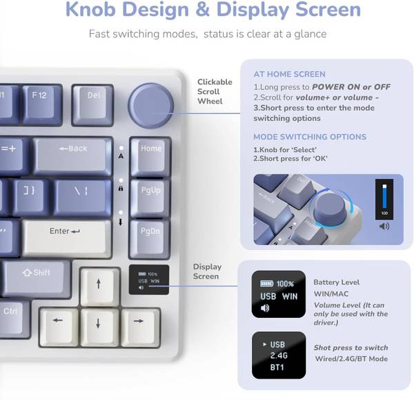 RK ROYAL KLUDGE RK M75 Wireless (RK Yellow Switch) Bluetooth, Wireless ...