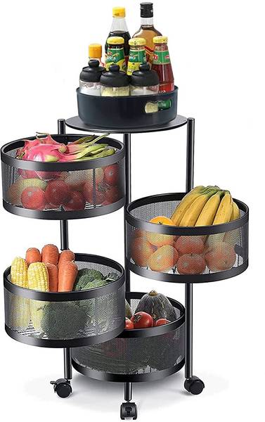 Angelware 4 Layer Kitchen Trolley Storage Rack Round Design Fruits ...