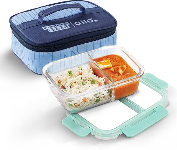 Allo Foodsafe Compartment Glass Lunch Box with Space Blue Partition ...