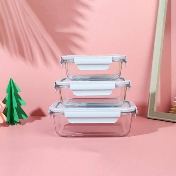 Red-Rubby Borosilicate Glass Microwave Safe 3 Containers Lunch Box ...