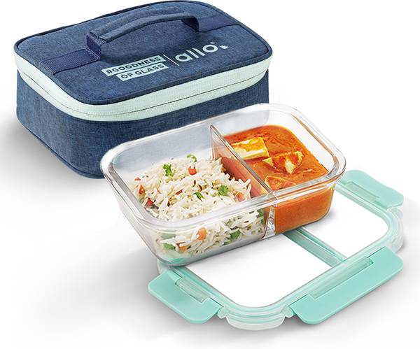 Allo Foodsafe Compartment Glass Lunch Box with Denim Blue Partition ...