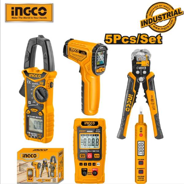 INGCO 5pcs Electrical Test Kit Tool Kit Digital AC Clamp Meter ...