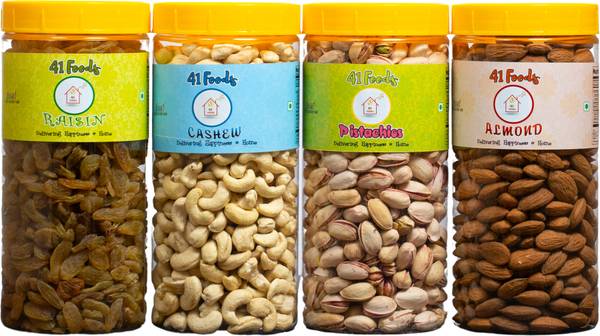 41 foods Dry fruits combo pack of Kismis Pista Kaju Badam 1 KG Almonds ...
