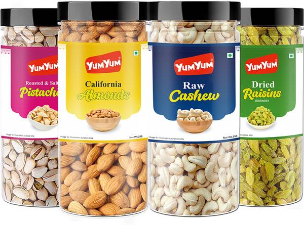 YUM YUM Premium Dry Fruits Combo Pack 1Kg- Almonds, Pistachios, Cashews ...