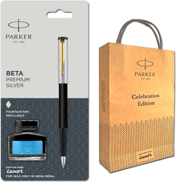 PARKER BETA PREMIUM FOUNTAIN SILVER PEN GT With Paper Gift Bag Fountain ...