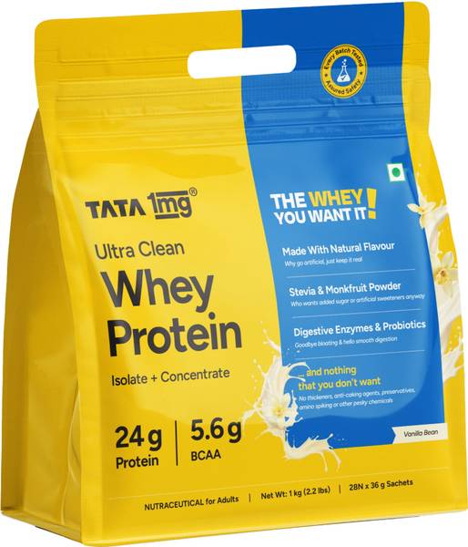 TATA 1mg Ultra Clean Whey Protein | 24g Protein| Lab-Tested | 28 ...