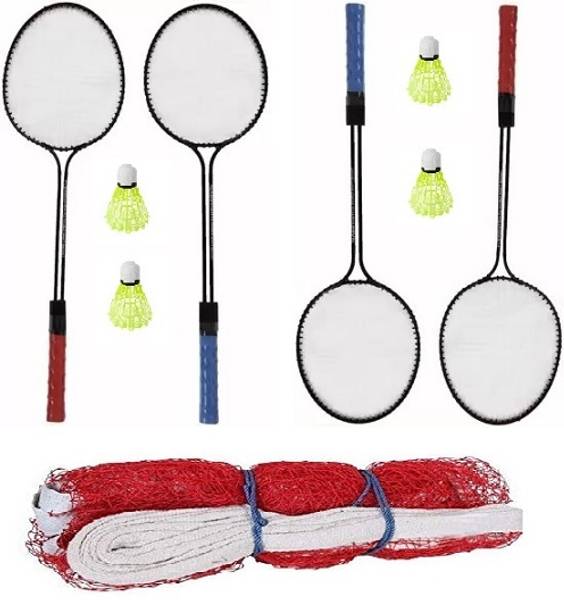 Forgesy Double Rod Badminton Racquet Set of 4 Piece, Shuttlecock 4 Pcs ...