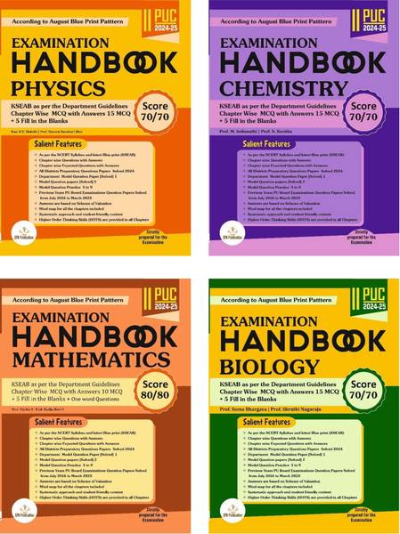 SPR 2nd PUC Handbook -PHYSICS. CHEMISTRY. MATHEMATICS. BIOLOGY|Set Of 4 Books|Chapterwise MQPS ...