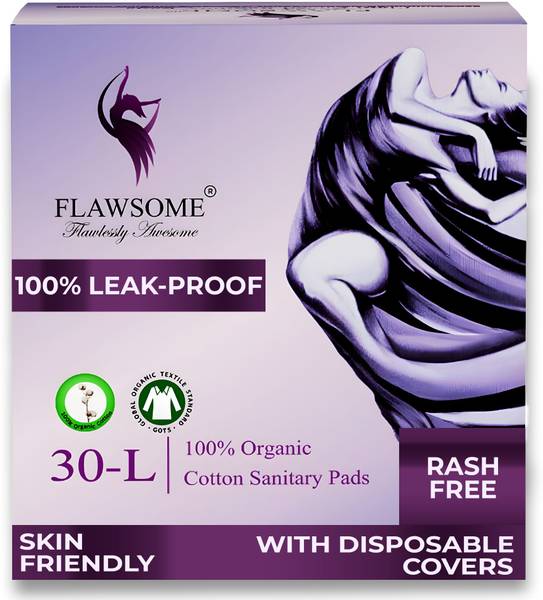 FLAWSOME Organic Sanitary Pads, High Absorption, Rash-Free, L, Sanitary ...