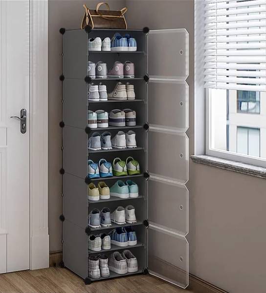 Hemovia Plastic Cubort Shoe Rack 10-Shelf-5-Door Plastic Shoe Rack ...