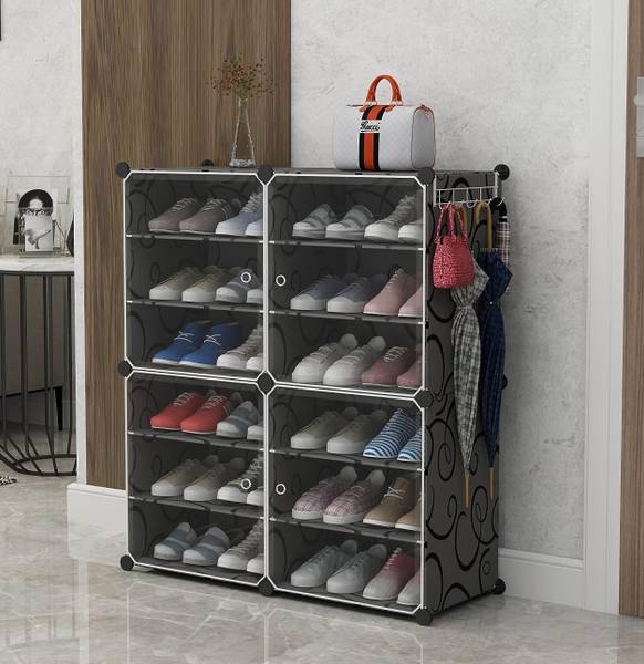 Sasimo 12-Shelf-4-Door Plastic Cubort Shoe Rack Plastic Collapsible ...