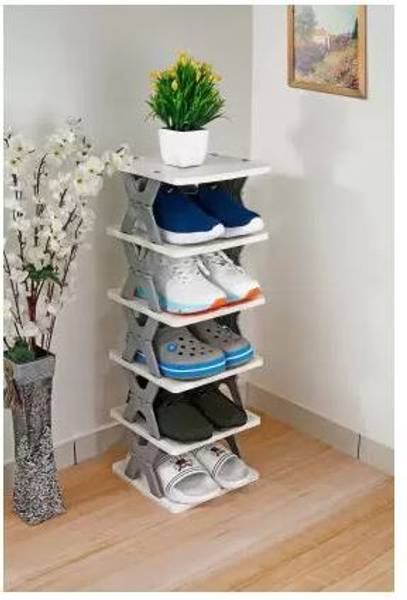 LBON 6 Layer Shoes Stand, Plastic Adjustable Shoe Rack, Folding Shoe ...