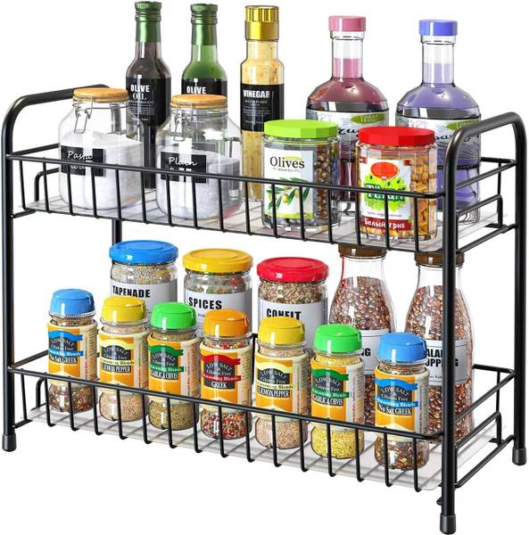 Multi Purpose Kitchen Spice Rack 2-Tier Foldable Stand for Kitchen ...