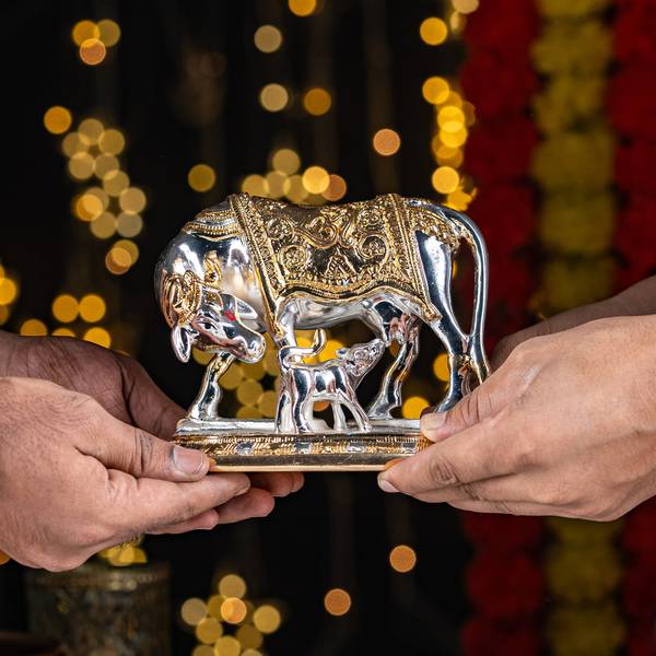 Idolkart Pure Kamdhenu Cow with Calf Statue, Vastu Good Luck Home ...