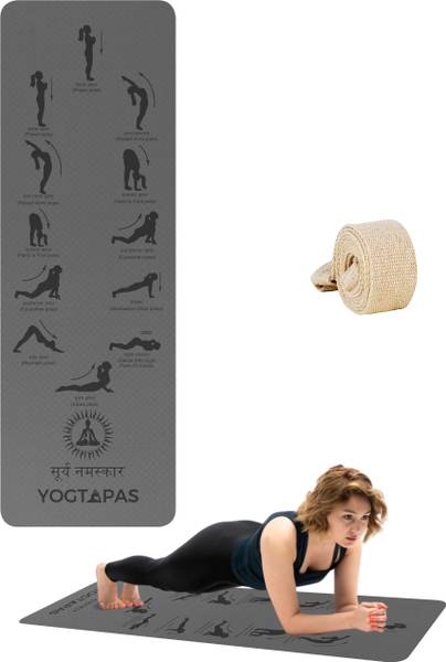 YOGTAPAS Anti-Skid Surya Namaskar Premium Yoga mat Grey 6 mm Yoga Mat ...