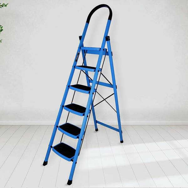 Plantex Prime Steel Folding 6 Step Ladder for Home - 6 Wide Anti-Skid ...