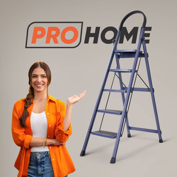 ProHome 5 Step Vetro Foldable Steel Ladder for Home | 150kg Capacity with Anti Slip Shoe Steel ...