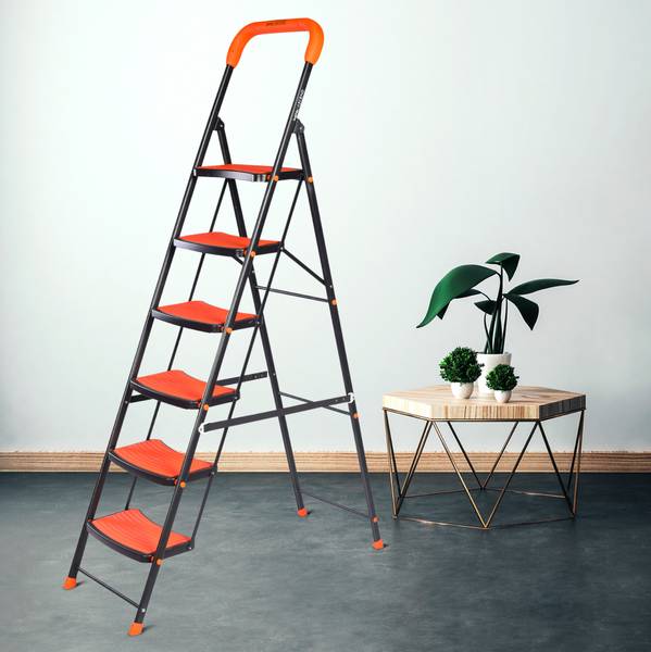 Bathla Ascend 6 Step Heavy Duty Steel Ladder for Home - Orange & Black ...