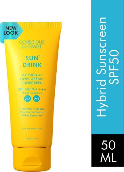 Conscious Chemist Sunscreen - SPF 50 PA++++ Sun Drink Hybrid Lightweight Gel Sunscreen SPF50 PA ...