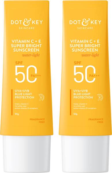 Dot & Key Sunscreen - SPF 50 PA+++ Vitamin C + E Super Bright Sunscreen SPF 50 Combo, Water ...