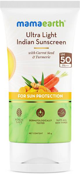 Mamaearth Sunscreen - SPF 50 PA+++ Ultra Light Indian Sunscreen with ...