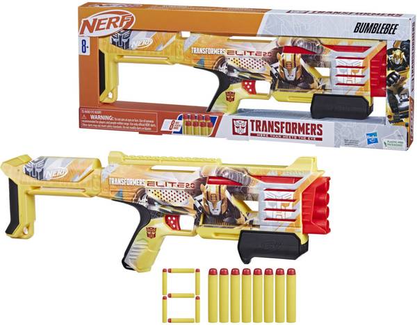 Nerf Transformers Bumblebee Dart Blaster, 8 Elite Darts, Pump Action ...