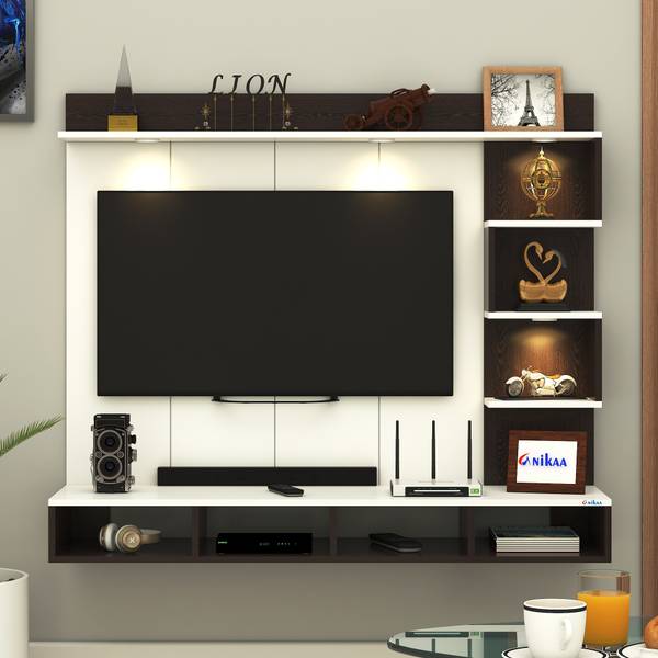 FURNIWUD Laura Wall-Mount TV Unit with PVC Back Panel & LED Lights ...