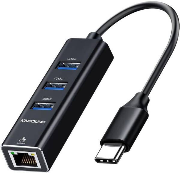 Kinsound USB Type C to Ethernet Adapter, 4-in-1 RJ45 with Gigabit LAN ...