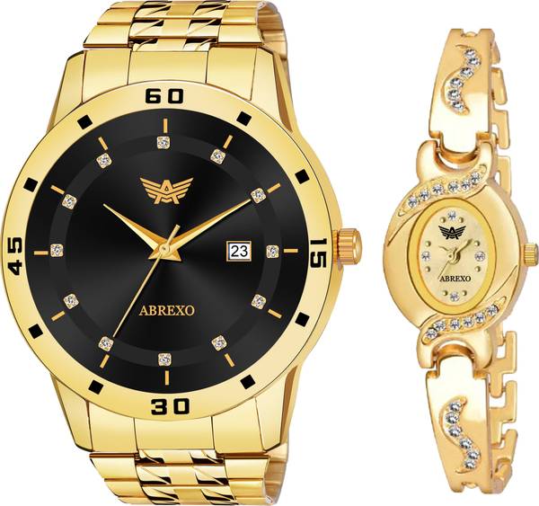 ABREXO Trending Stainless Steel Gold Tone Wrist Watch for Couple Analog Watch - For Men & Women ...